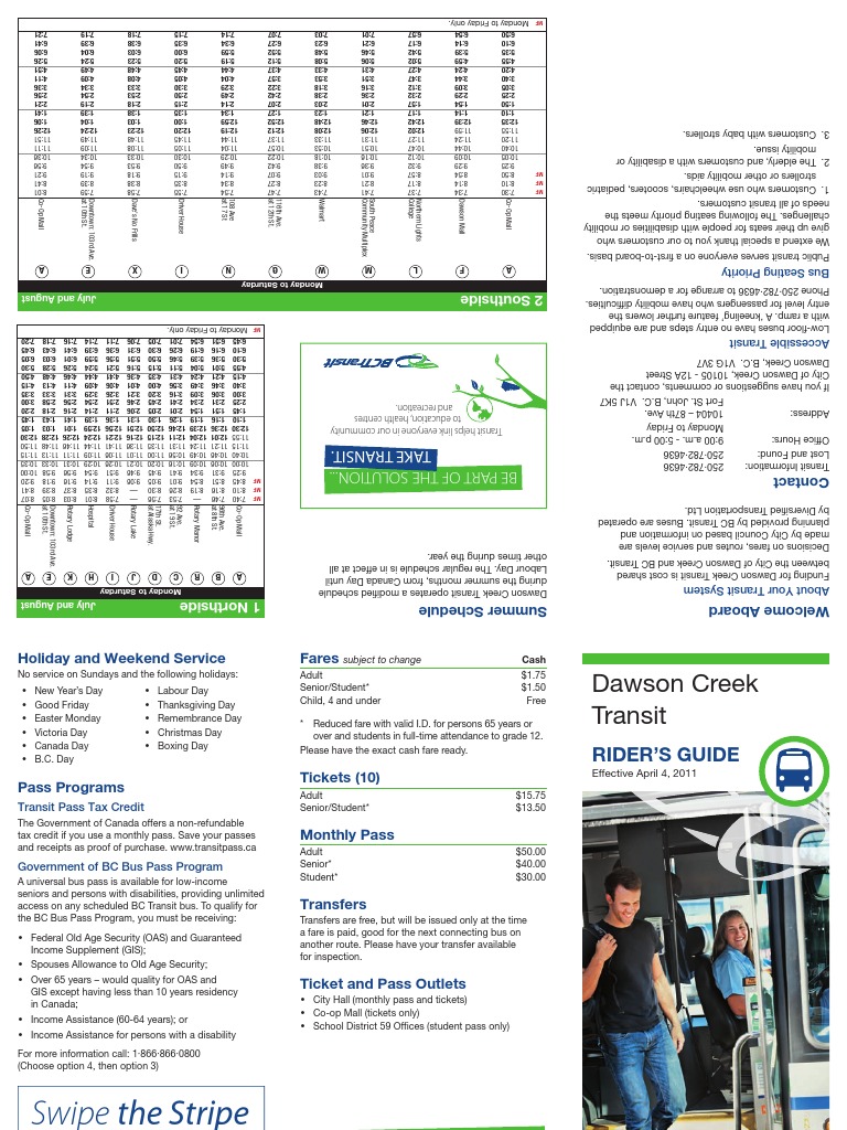 Dawson Creek Transit Summer Schedule and Rider's Guide | PDF | Bus ...