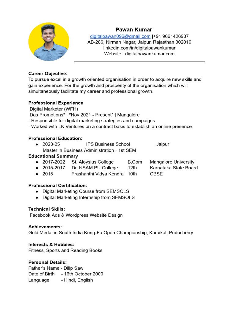 Digital Marketer Resume: Pawan Kumar | PDF
