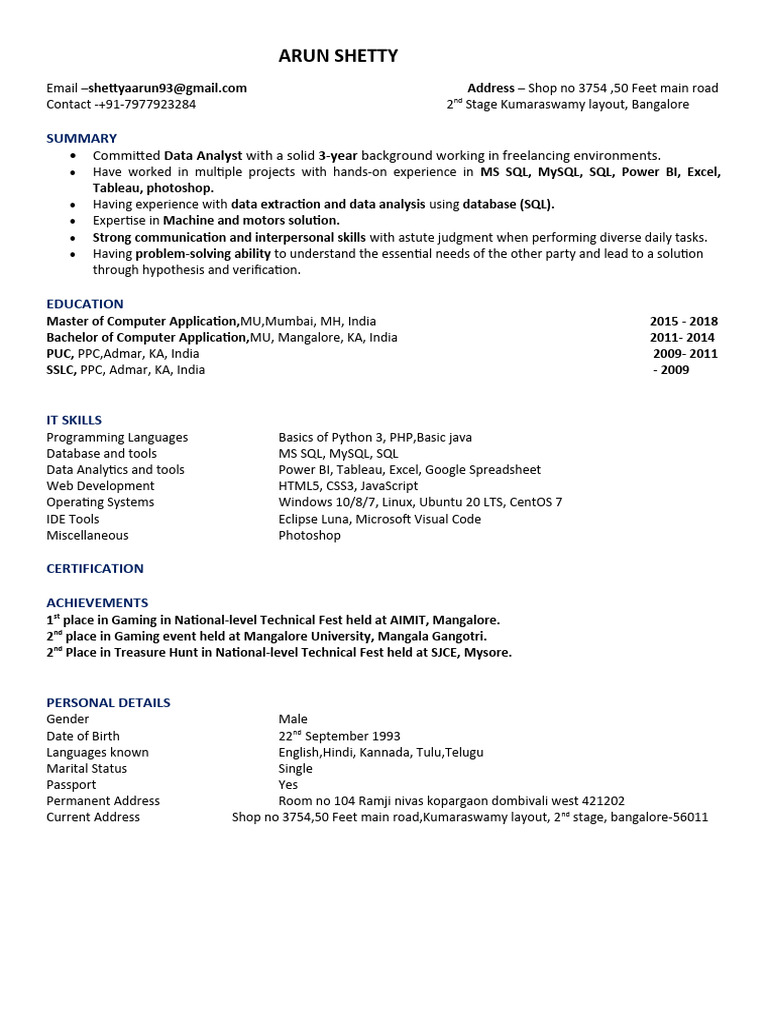 Arun Shetty | PDF | Career & Growth | Computers