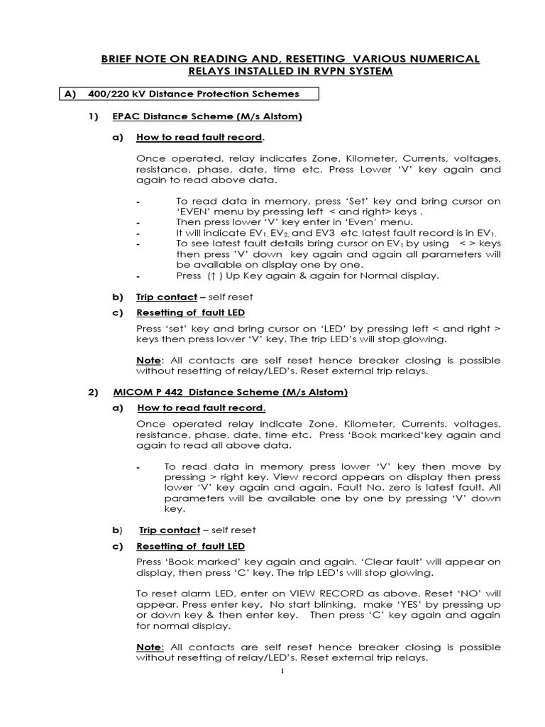 Reading And, Resetting of Various Numerical Relays | Download Free PDF ...