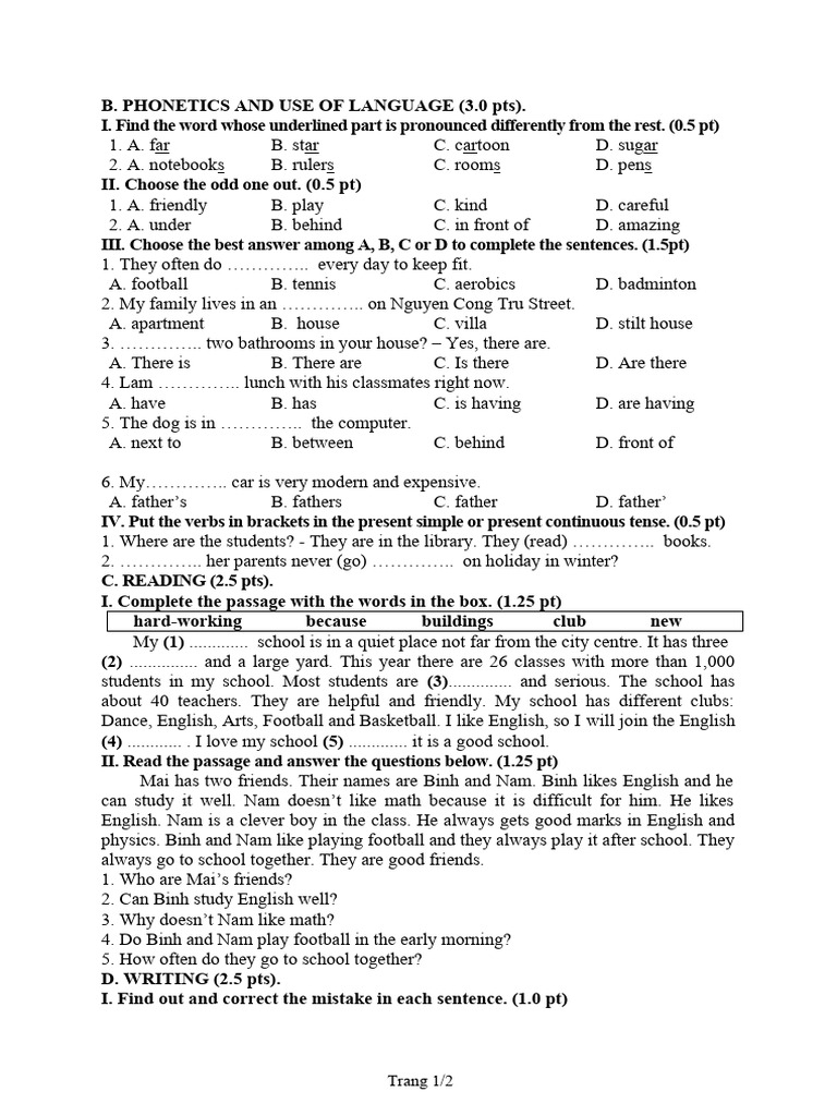 Đề Anh 6 GK1 2023-2024 2 | PDF | Languages | Foreign Language Studies