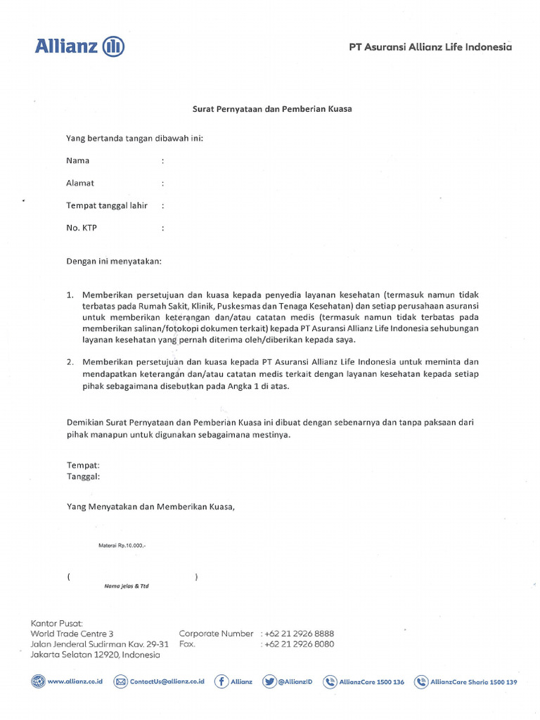 Surat Kuasa Allianz Untuk Claim Health-2 | PDF