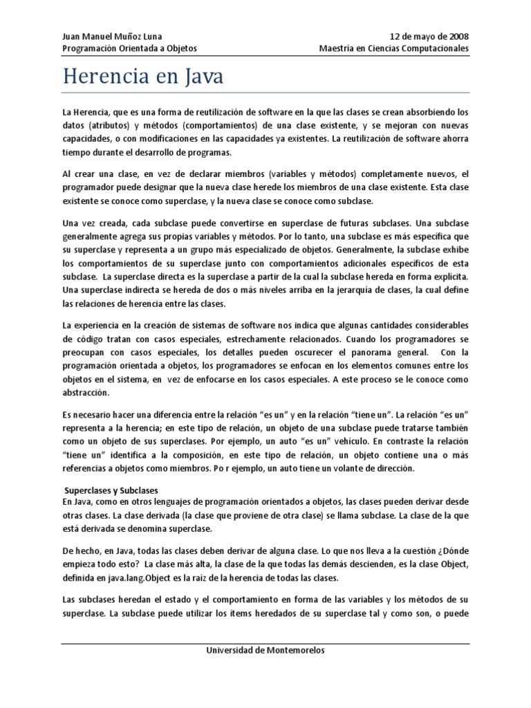 La Herencia en Java | PDF | Herencia (Programación Orientada a Objetos ...