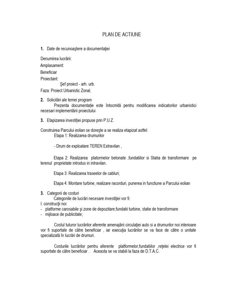 Plan de Actiune Investiii Propuse Prin PUZ | PDF