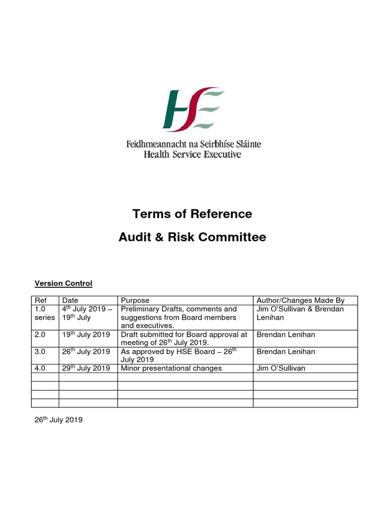 Audit and Risk Committee Terms of Reference | PDF | Internal Control ...