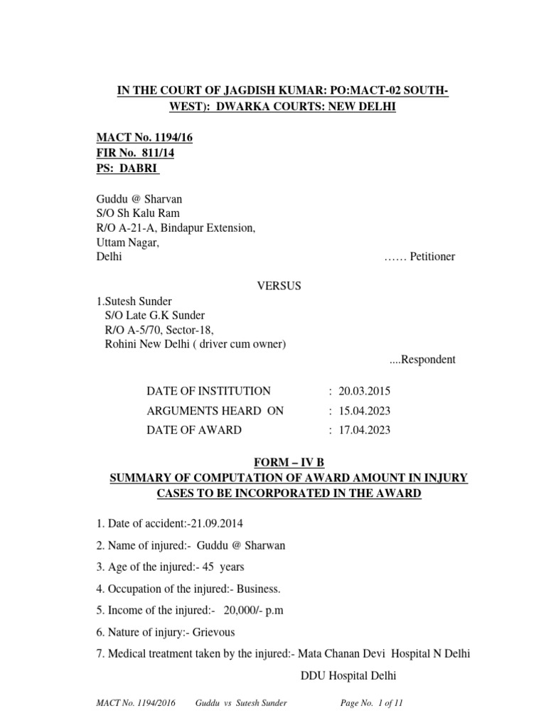 Compensation Award for Injury Case | PDF