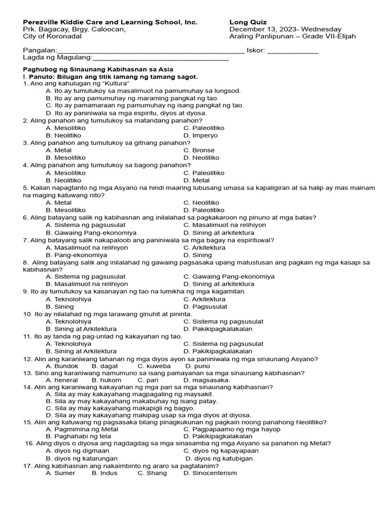 2nd Grading Exams (JHS) AP & Math | PDF