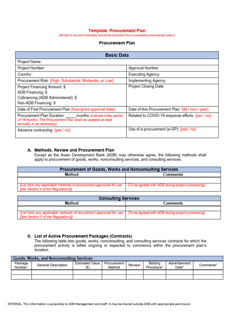 ADB Project Procurement Plan Template | PDF | Asian Development Bank ...