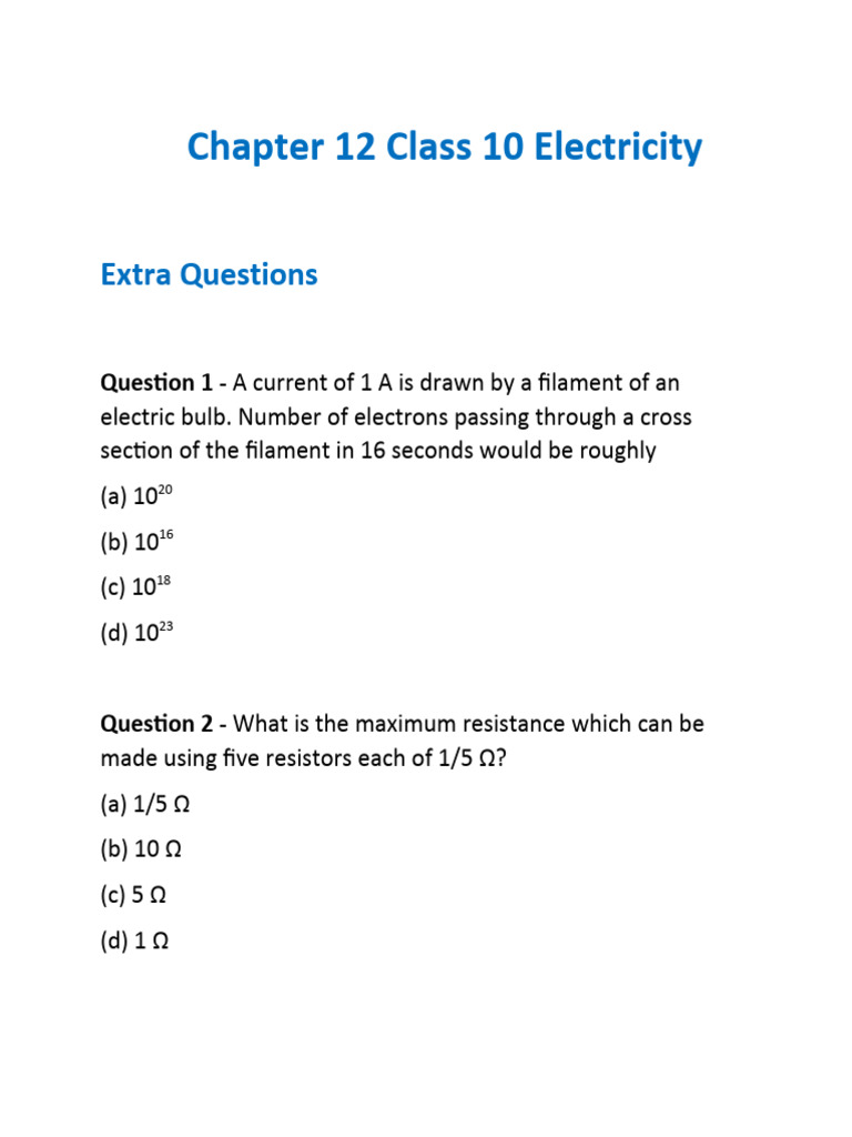 Chapter 12 Class 10 Electricity | PDF