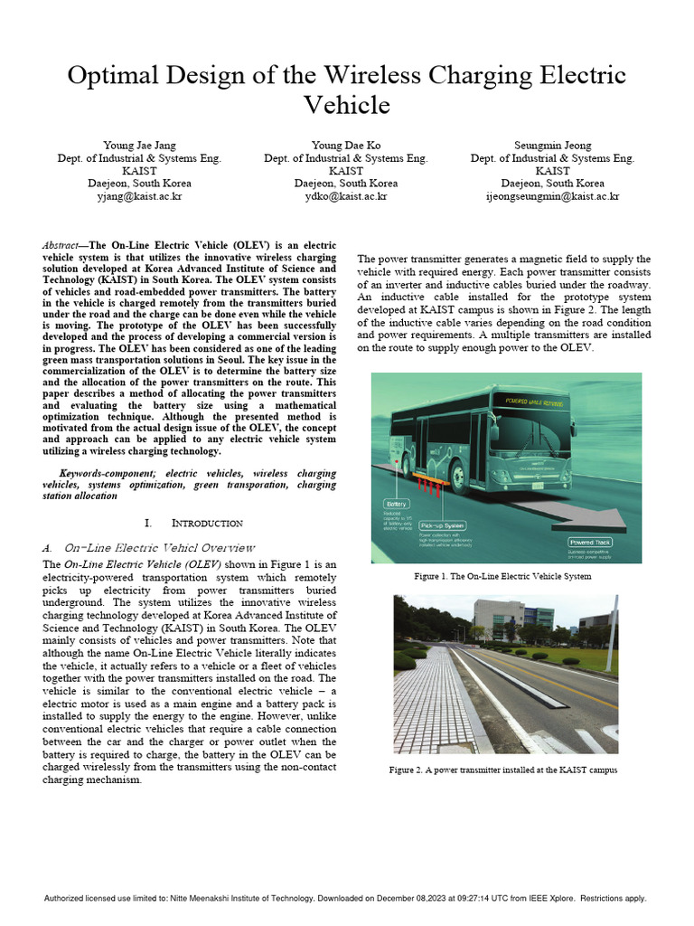 Optimal Design of The Wireless Charging Electric Vehicle | PDF