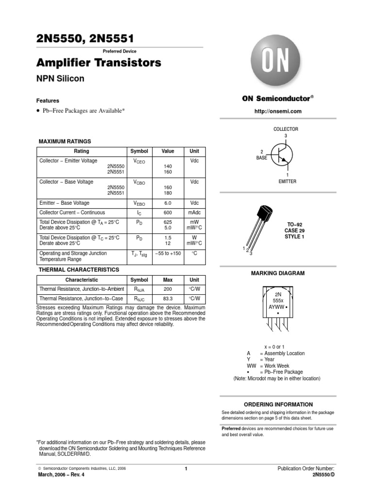 2N5550, 2N5551 Amplifier Transistors: NPN Silicon | PDF | Bipolar ...