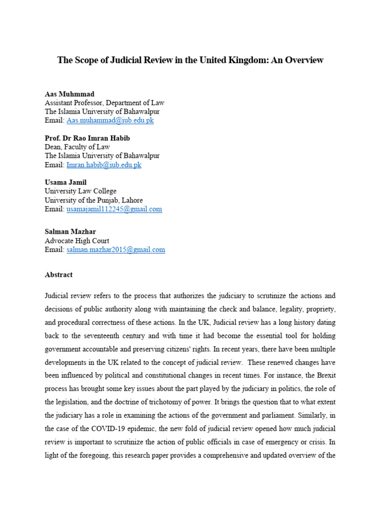 The Scope of Judicial Review in The United Kingdom An Overview | PDF | Judicial Review ...