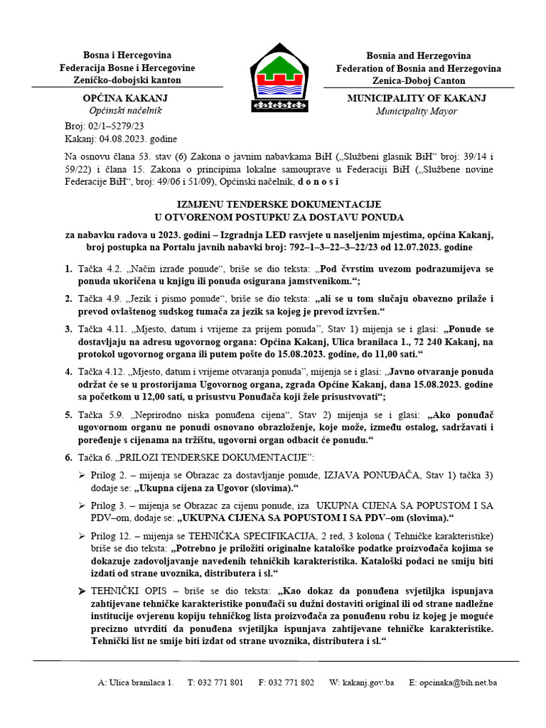 Izmjena Tenderske Dokumentacije | PDF