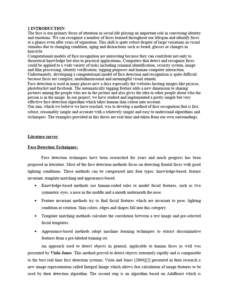 Face Detection Algorithm Report Pdf Cognitive Science Applied Mathematics