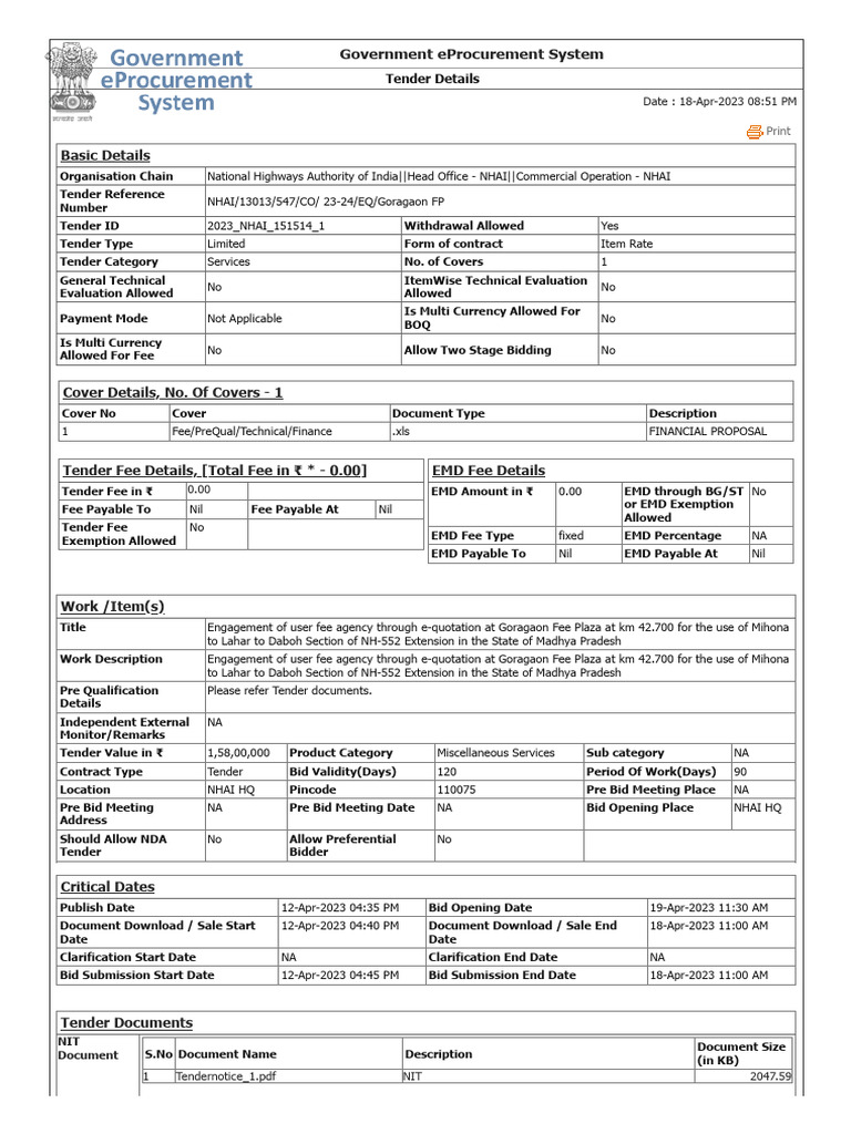 Tender Details | PDF | Procurement | Business