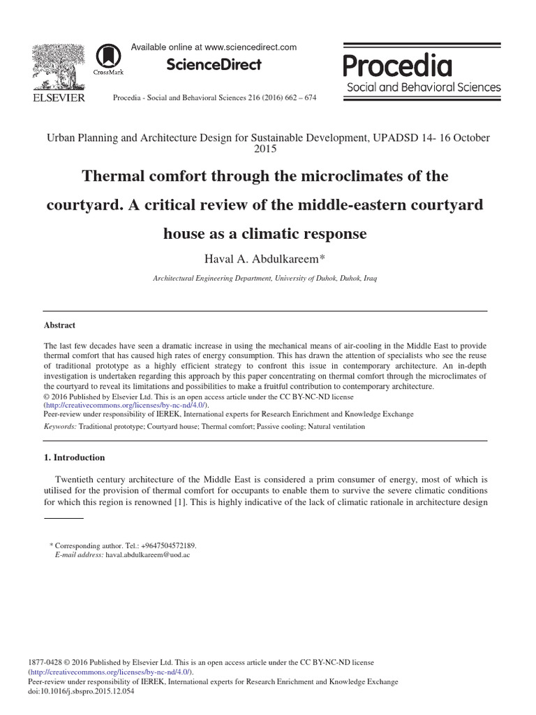 Thermal Comfort Through The Microclimates of The Courtyard. A Critical ...