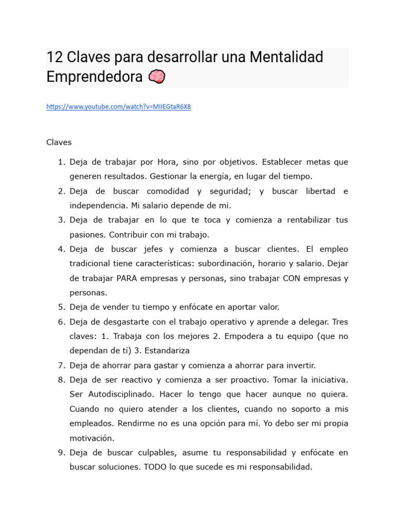 12 Claves para una Mentalidad Emprendedora | PDF | Economias | Business
