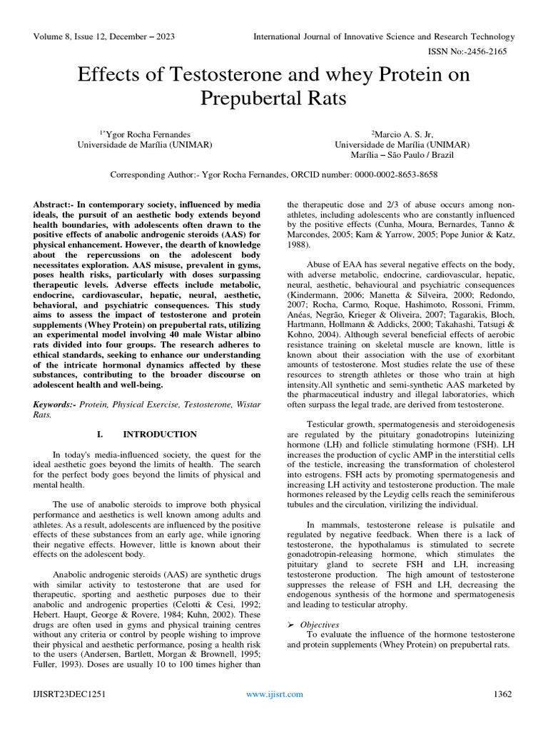 Effects of Testosterone and Whey Protein On Prepubertal Rats | PDF ...