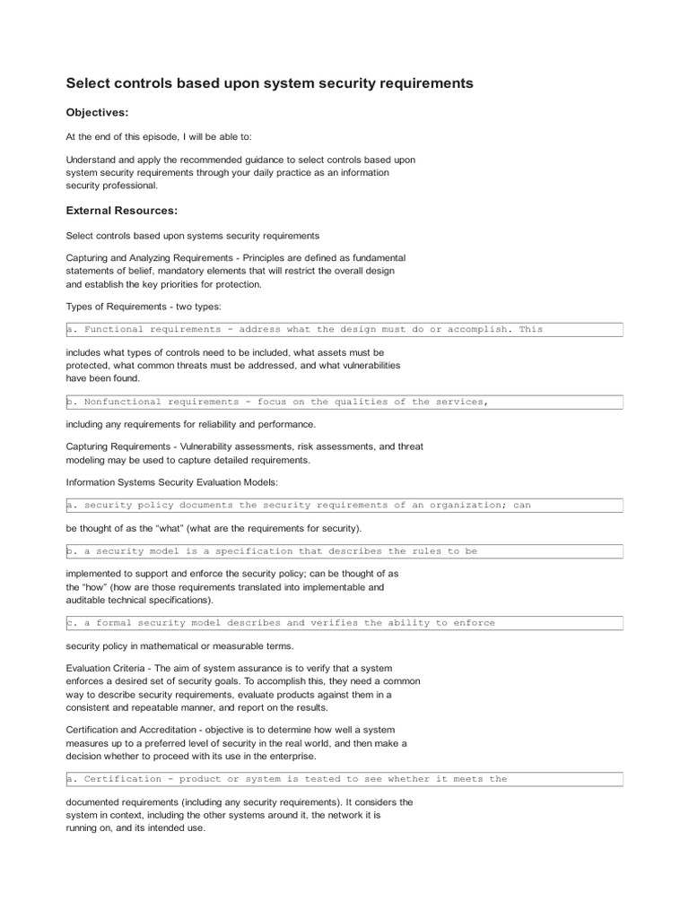 Isc2 Cissp 3 3 1 Select Controls Based Upon System Security ...