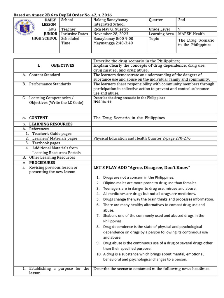 Q2 - Grade 9 - Week 4 - Day 1 - Health - Nuestro | PDF | Substance ...