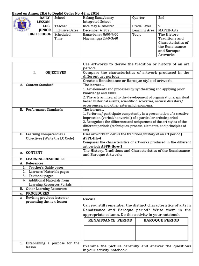 Q2 - Grade 9 - Week 5 - Day 1 - Arts - Nuestro | Download Free PDF ...
