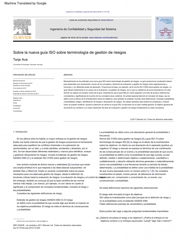 ESP - On The New ISO Guide On Risk Management Terminology | PDF ...