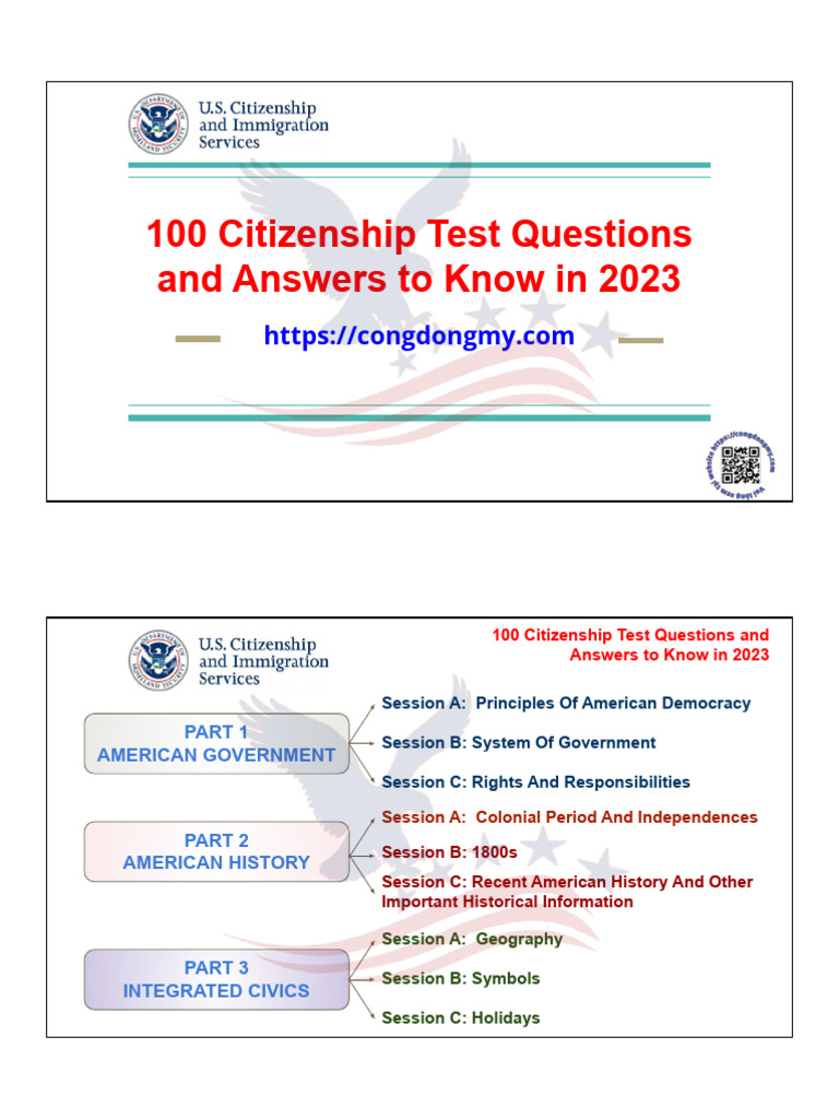 2023 Citizenship Test Q&A Guide | PDF | American Civil War | The ...