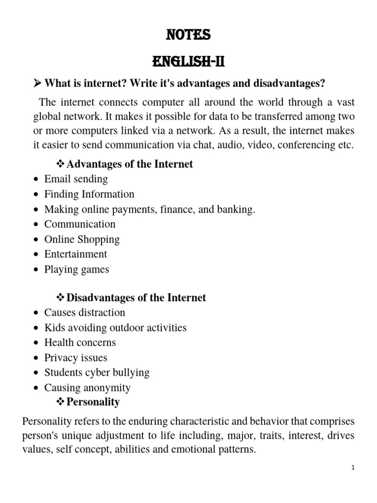 English-II Notes Before Mid-Term | PDF | Memorandum | Internet