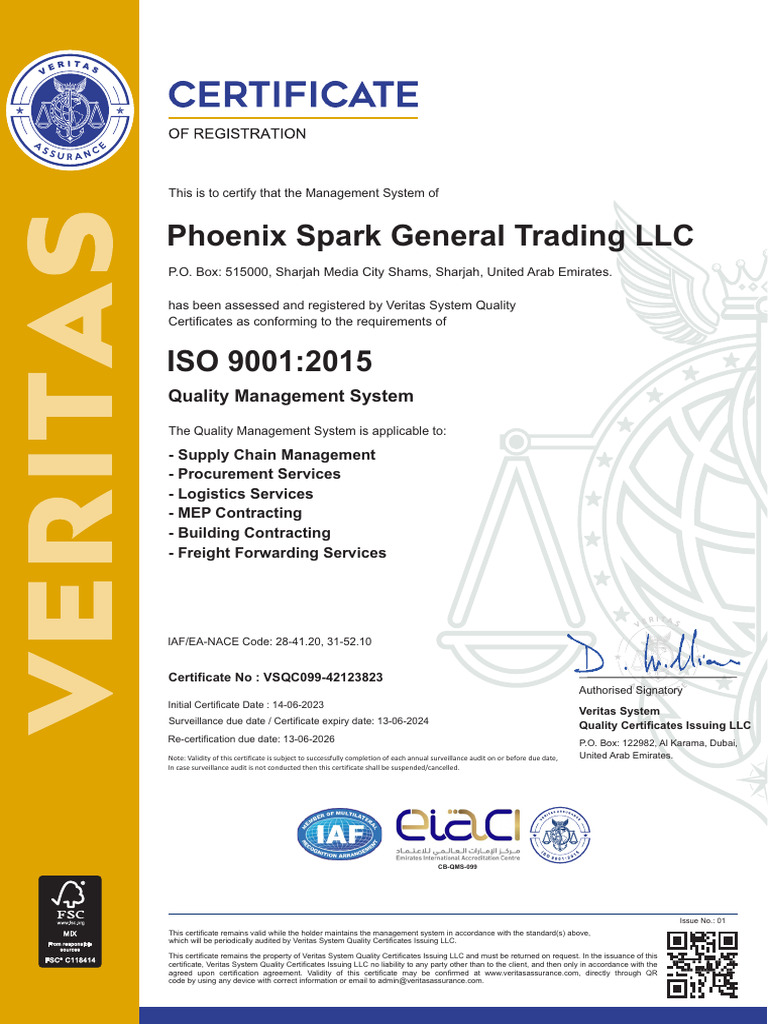 ISO 9001:2015 Certification for Phoenix Spark | PDF | Finance & Money ...