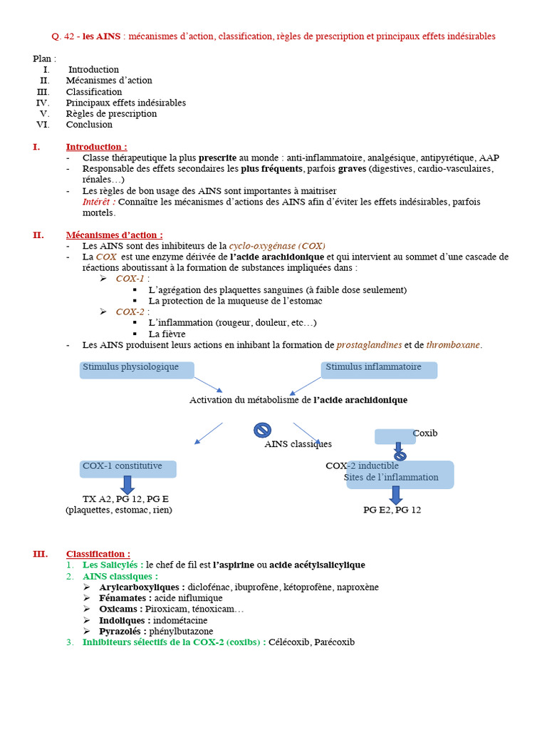 AINS : Mécanismes, Effets et Prescription | PDF | Anti-inflammatoire ...