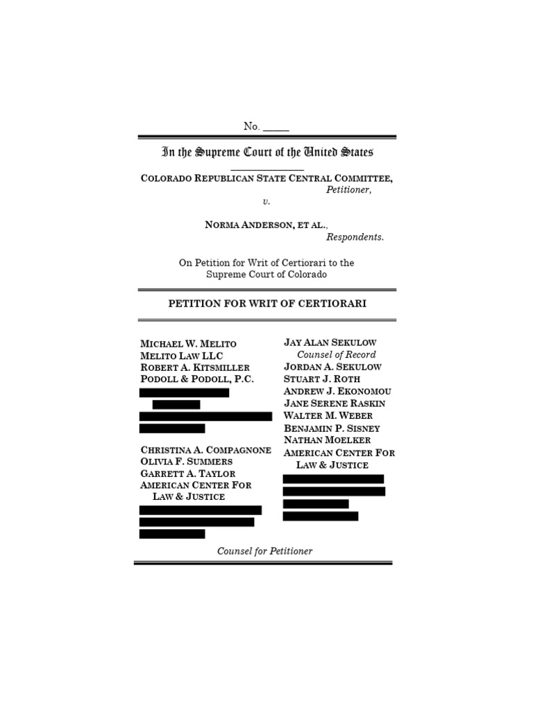 ACLJ - Donald Trump, Colorado | PDF | Fourteenth Amendment To The ...