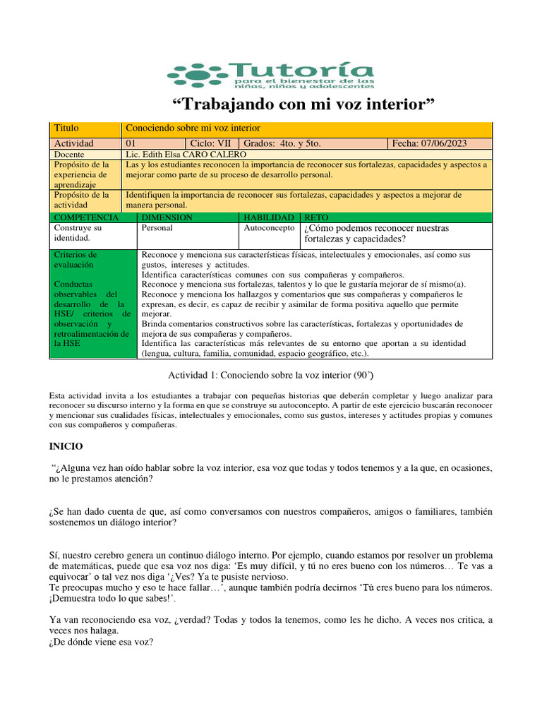 Trabajando Con Mi Voz Interior | PDF | Evaluación