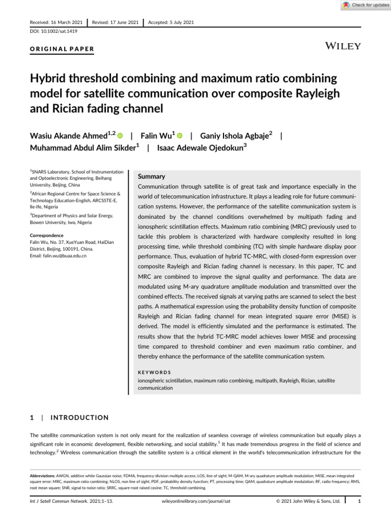 J Hybrid Threshold Combining And Maximum Ratio Combining Pdf