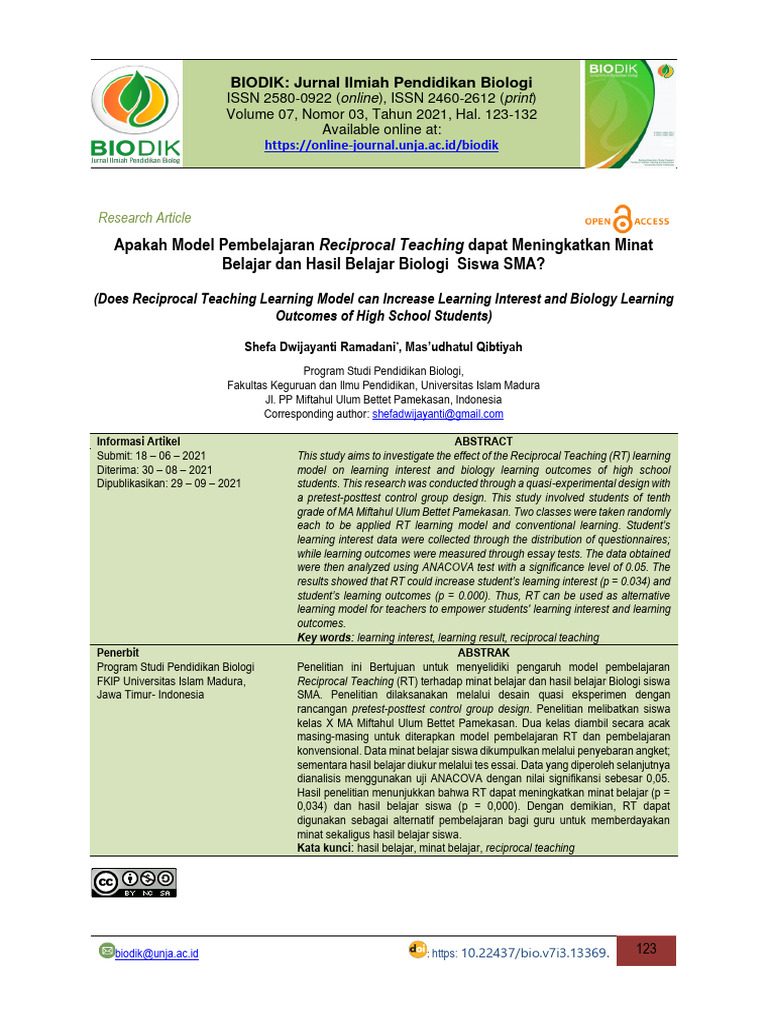 Apakah Model Pembelajaran Reciprocal Teaching Dapa | PDF