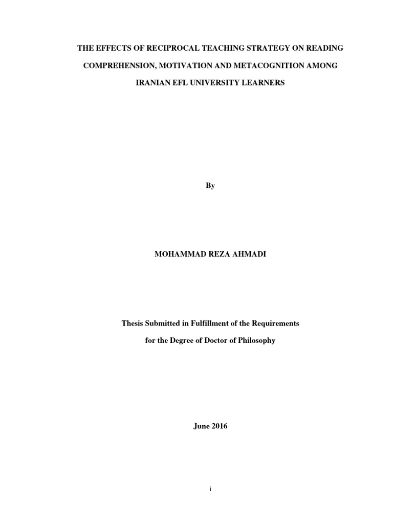 Reciprocal Teaching Impact on Iranian EFL Learners | PDF | Reading Comprehension | English As A ...