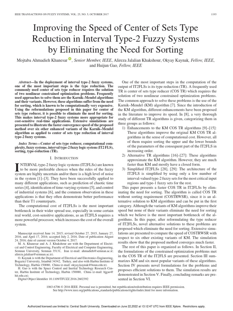 Improving The Speed of Center of Sets Type Reduction in Interval Type-2 ... Improving The Speed of Center of Sets Type Reduction in Interval Type-2 ...