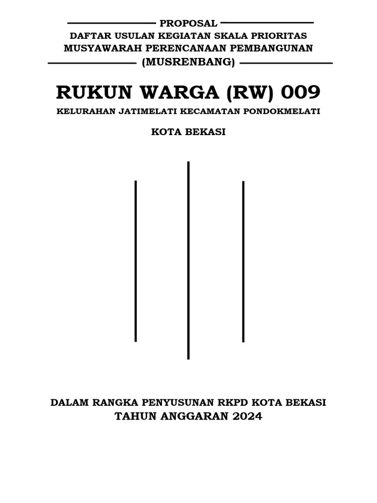 Proposal Kegiatan RW.009 Kel. Jatimelati RKPD 2024 (Contoh) | PDF