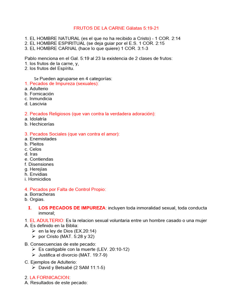 Frutos de la Carne según Gálatas 5 | PDF | Idolatría | Lujuria