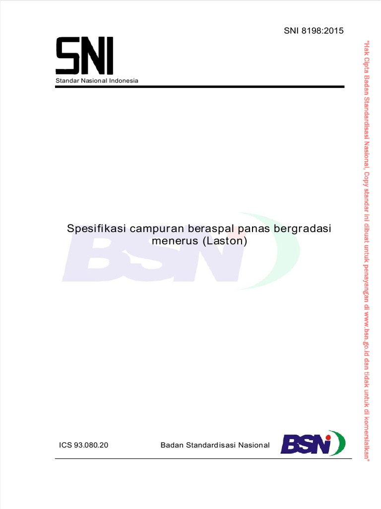 SNI 8198 2015 Spesifikasi Campuran Beraspal Panas Bergradasi Menerus ...