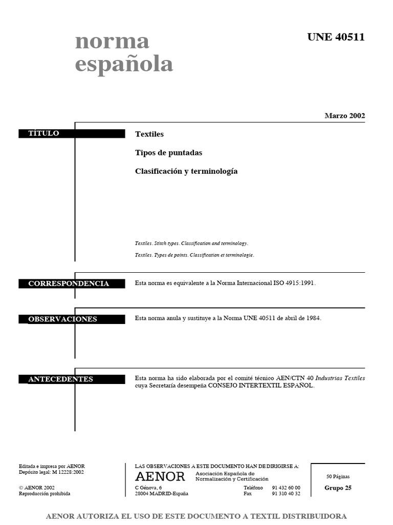 Tipos de Puntadas UNE - 40511 2002-1 | PDF | Textiles