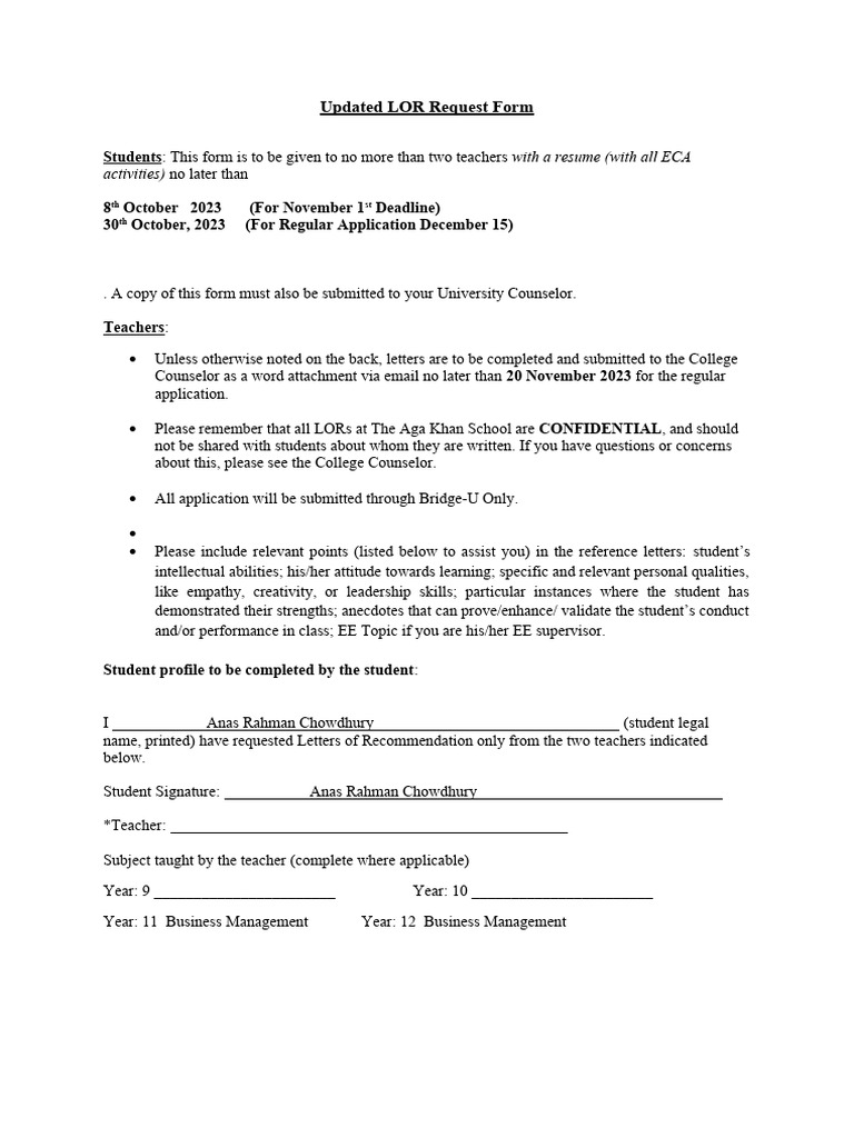 Updated LOR Request Form | PDF