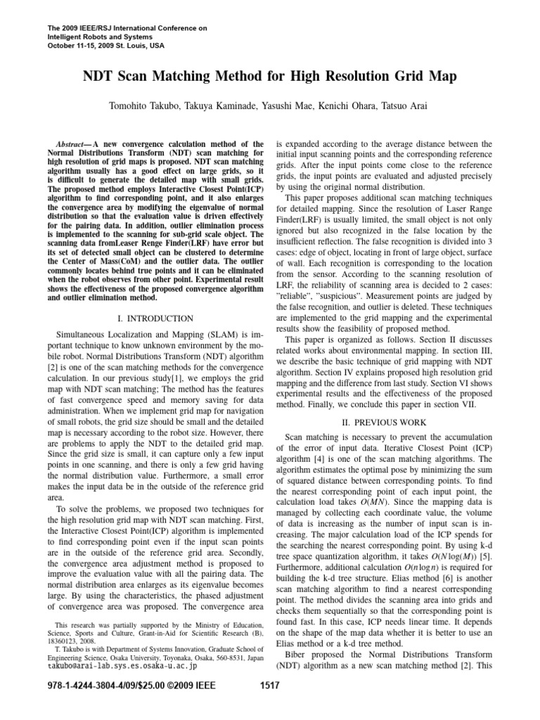 NDT Scan Matching Method For High Resolution Grid Map | PDF ...