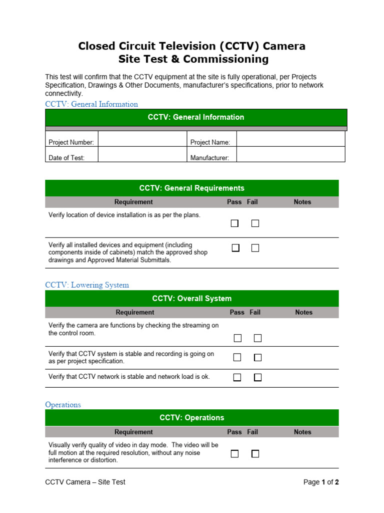 CCTV Site Test & Commissioning | PDF | Closed Circuit Television | Video