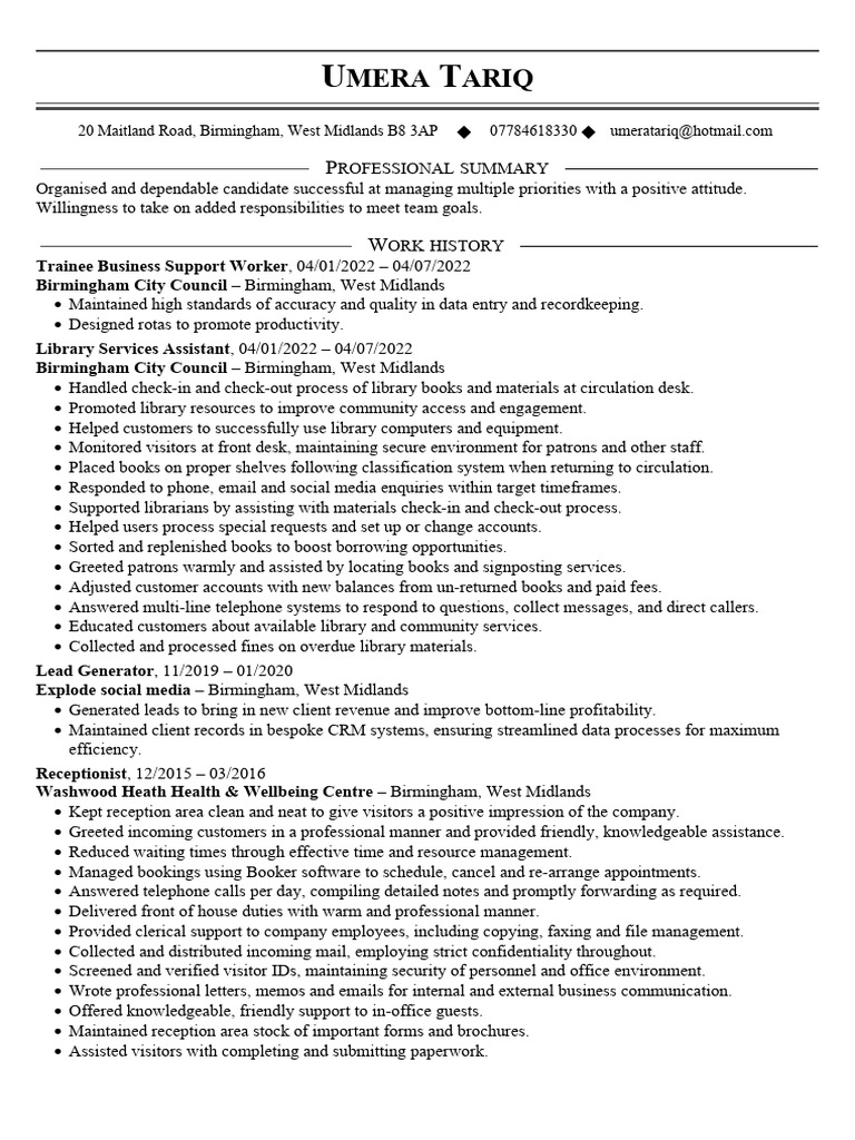 Umera Tariq CV | PDF | Libraries