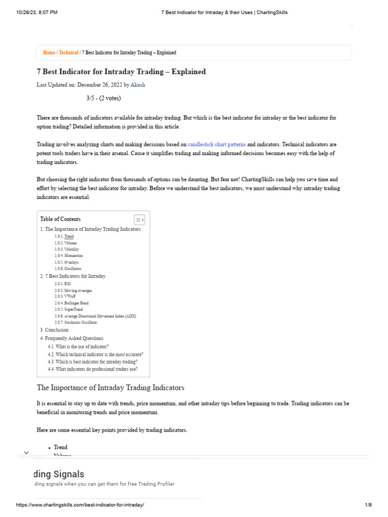 Intraday Trading Indicators Guide | PDF | Market Trend | Moving Average