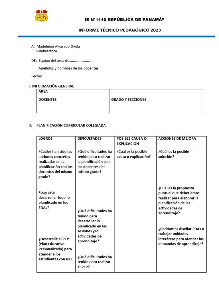 Informe Tecnico Pedagogico - Final - 2023 | PDF Informe Tecnico Pedagogico - Final - 2023 | PDF