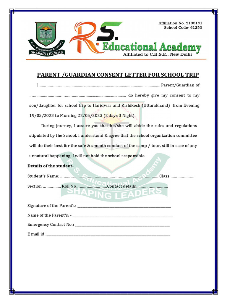 CONSENT LETTER For TOUR | PDF