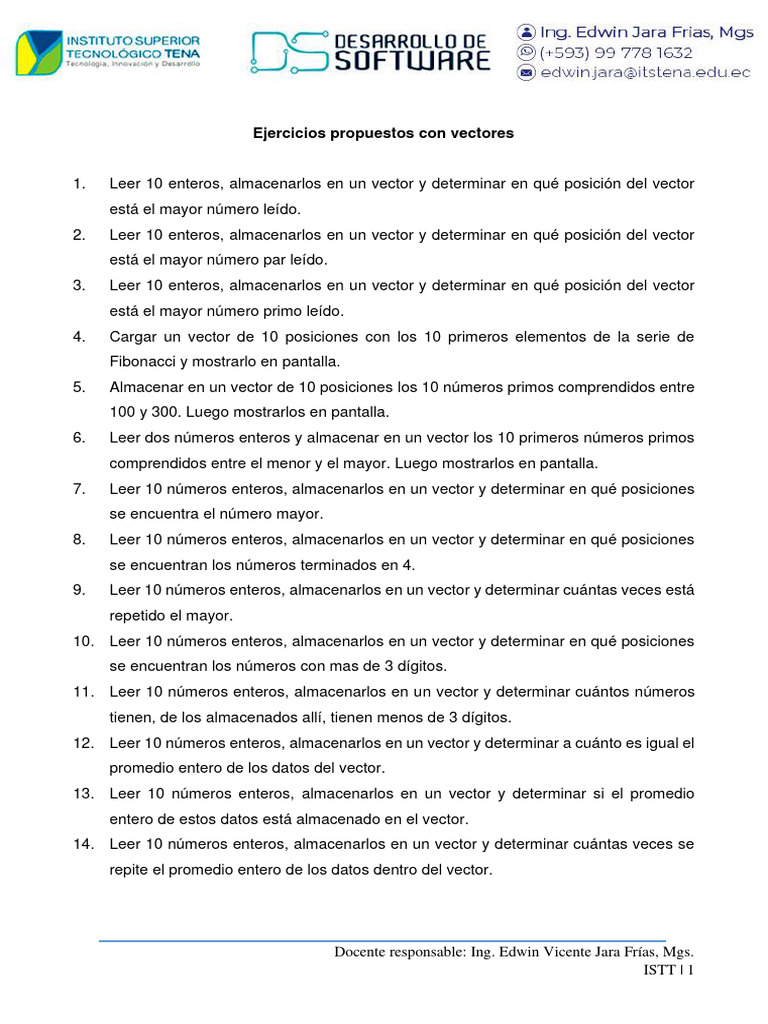 50 Ejercicios Vectores Programacion Itstena | PDF