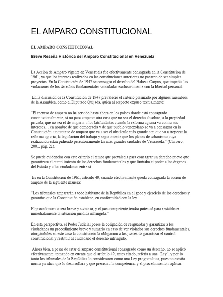 Amparo Constitucional en Venezuela: Historia y Conceptos | PDF ...
