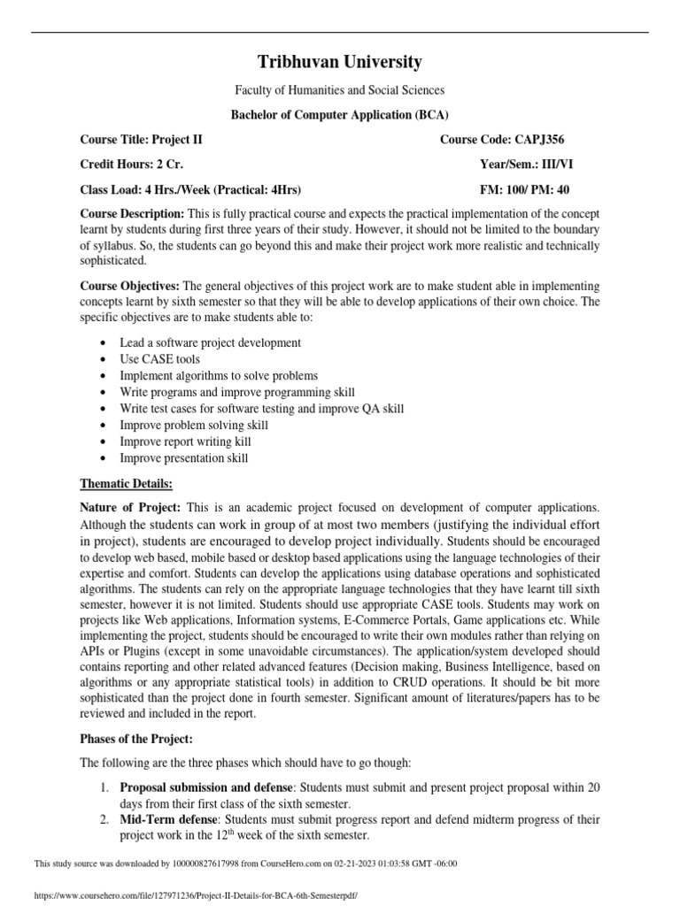 BCA 6th Semester Project Guidelines | PDF | Object (Computer Science ...